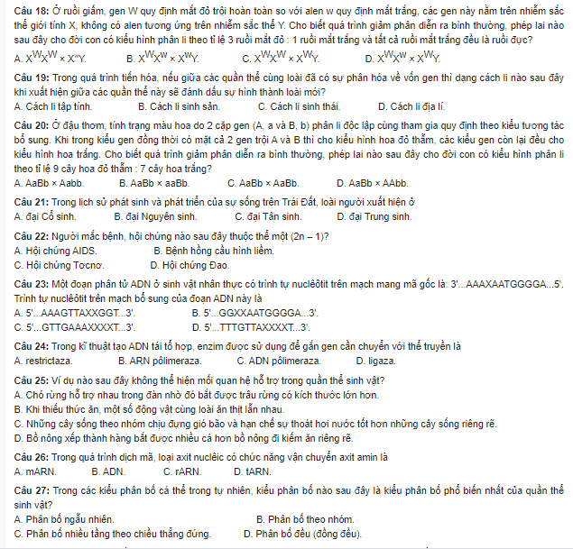 Đề thi môn Sinh Học năm 2011 kỳ thi tốt nghiệp THPT